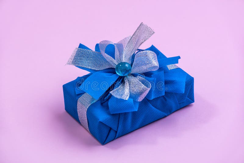 Classic Blue Surprise Gift Box with Ribbon Stock Photo - Image of shiny ...
