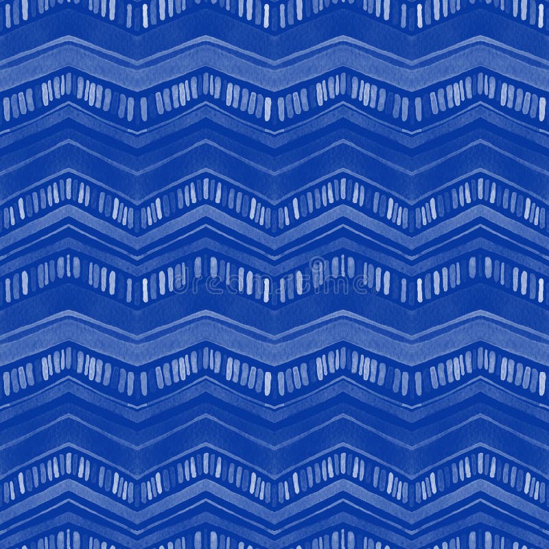 Classic Blue Watercolor Zig Zag Seamless Pattern. Hand Painted Modern ...
