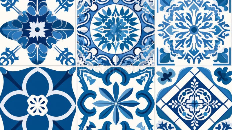Classic Blue and White Ceramic Tile Patterns Collection Stock Photo ...
