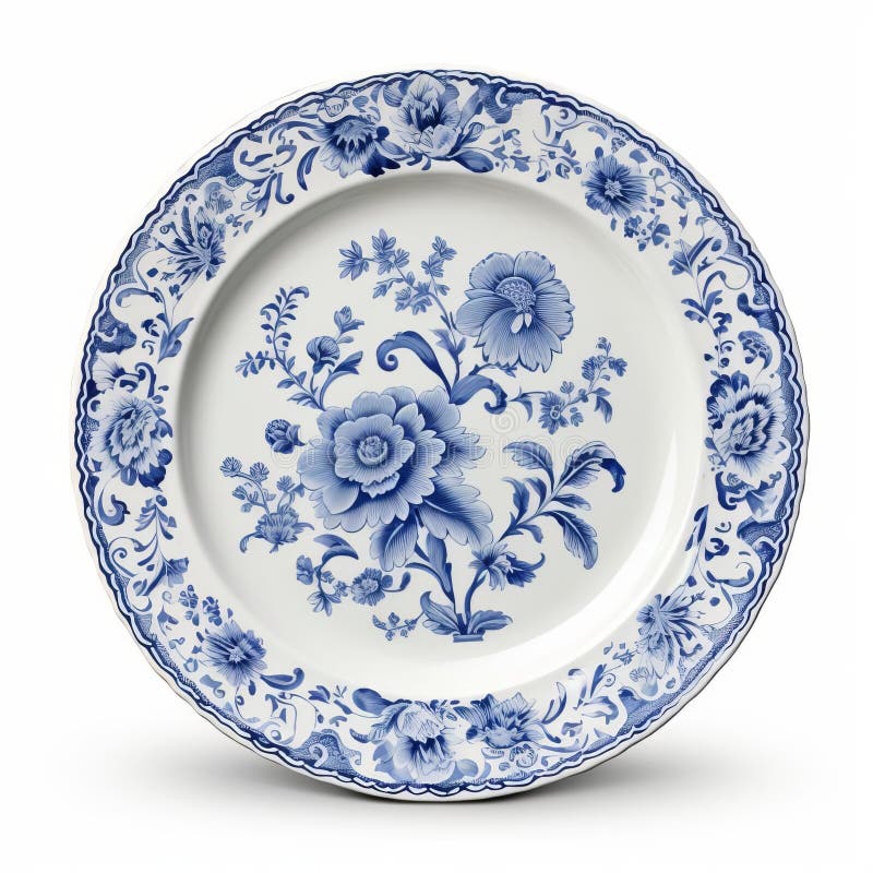 Classic Blue and White Floral Patterned Plate Design Stock Illustration ...