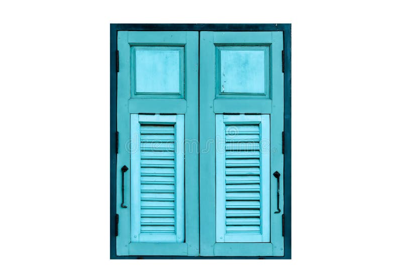 Classic Blue Wooden Window Isolated on White Background. Stock Photo ...