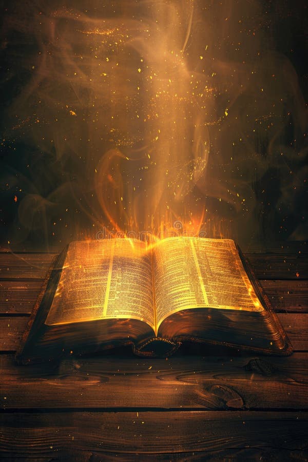 A Classic Book with Flames Emerging from the Pages, Suitable for Use in ...