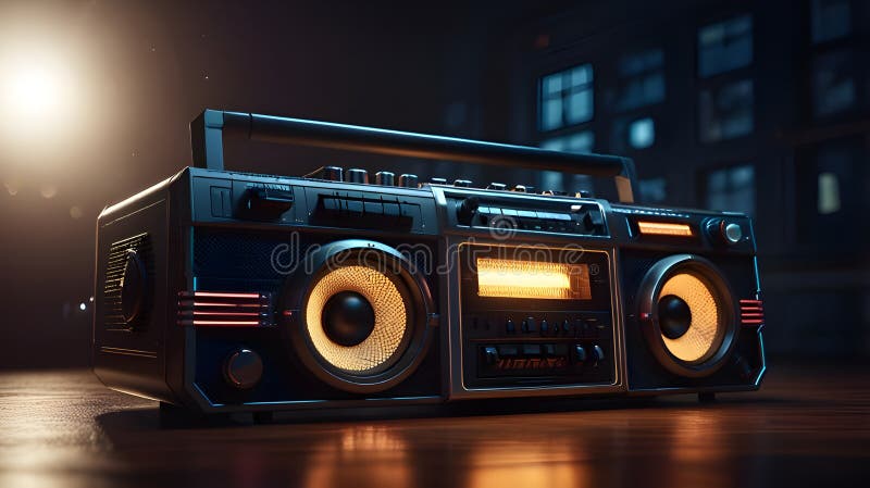 A Classic Boombox Playing Music with a Futuristic Light Effect Stock ...