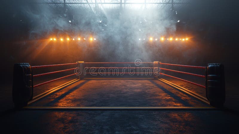 Classic Boxing Ring Sits Under Powerful Lights Enveloped in Layer of ...