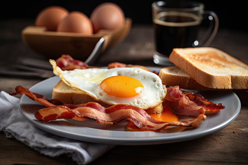 Classic Breakfast, with Eggs, Bacon and Toast on Plate Stock ...