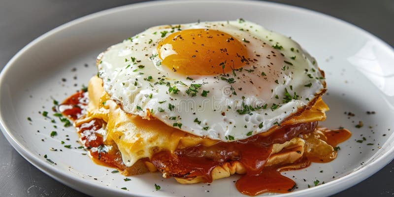 A Classic Breakfast Plate with a Fried Egg Sitting Atop Fluffy Waffles ...