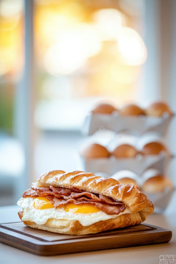 Classic Breakfast Sandwich Featuring Bacon Egg and Cheese on a Soft ...