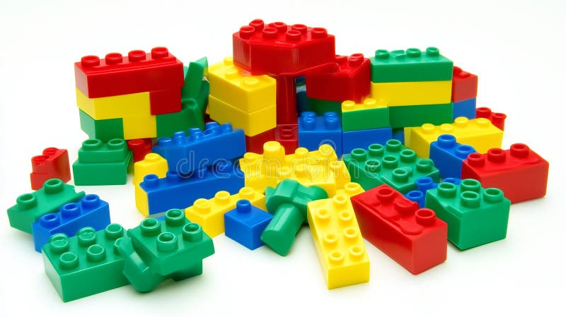 Classic Brightly Colored Plastic Building Blocks Piled Together Stock ...
