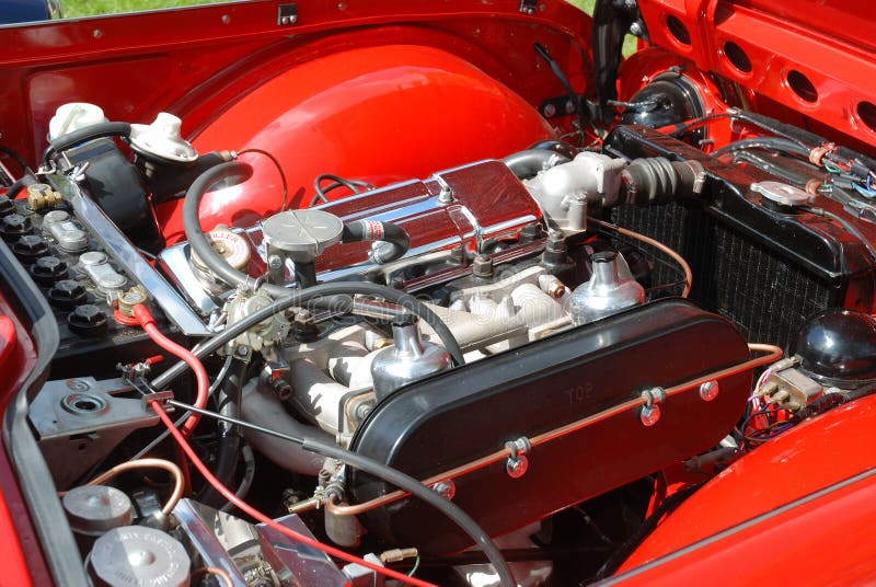 Classic British Car Engine Bay Stock Photo - Image of vintage, wood ...