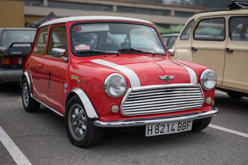 Classic British Compact Mini Cooper, Classic Red with 2 White Lines ...