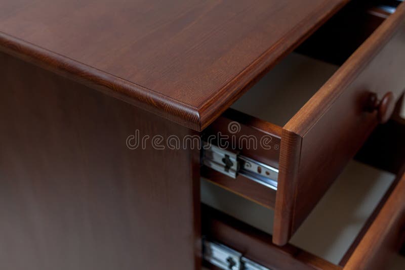Classic Brown Desk with an Open Drawers Stock Image - Image of computer ...