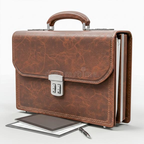 Vintage Brown Leather Briefcase with Combination Lock Stock ...