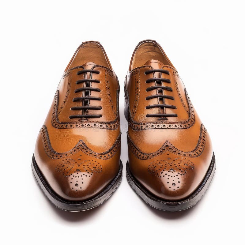 Classic Brown Leather Brogue Shoes with Wingtip Design, Isolated on ...