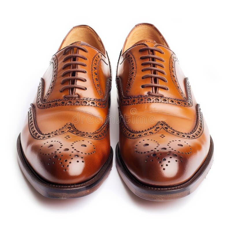 Classic Brown Leather Brogue Shoes with Wingtip Design, Isolated on ...