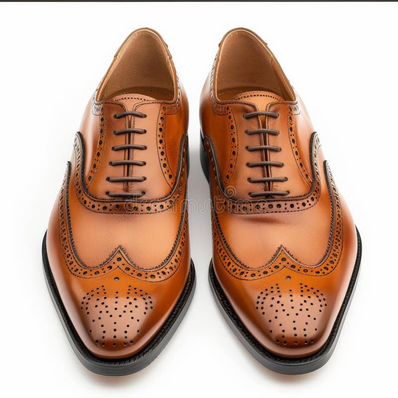 Classic Brown Leather Brogue Shoes with Wingtip Design, Isolated on ...