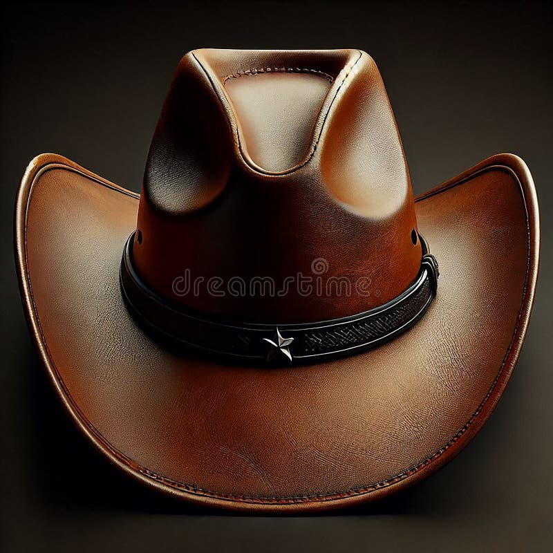 Classic Brown Leather Cowboy Hat on Black Stock Illustration ...