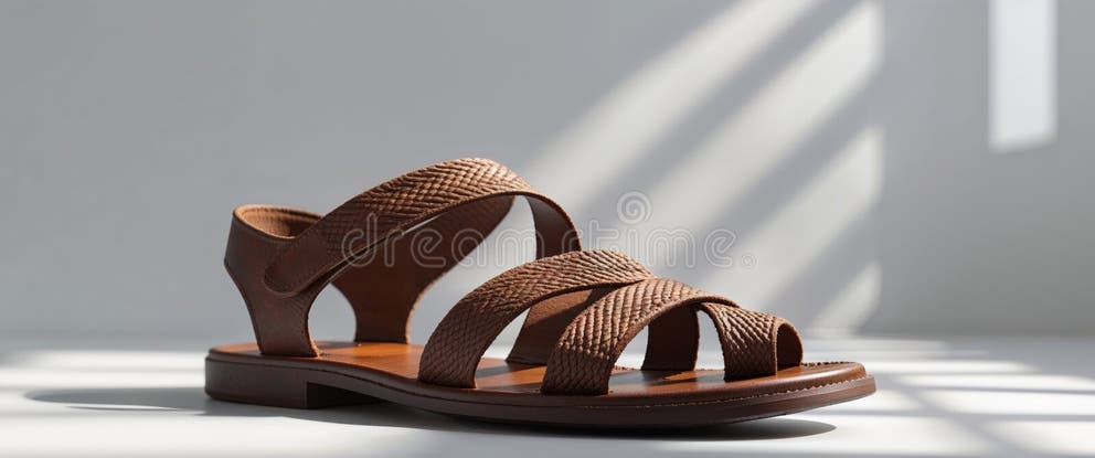 Classic Brown Leather Sandal with Straps and Texture. Stock Photo ...