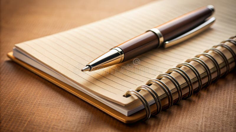 A Classic Brown Pen Rests on a Blank Lined Notebook Symbolizing ...