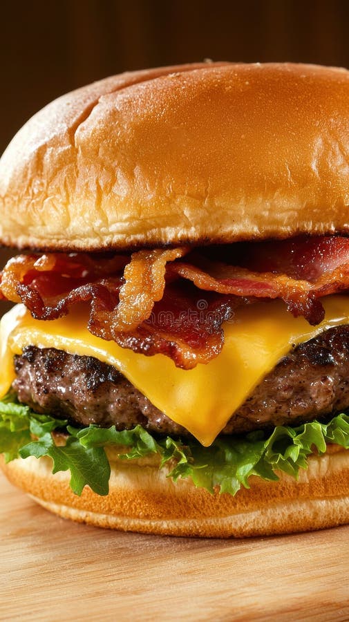 Classic Burger with Crispy Bacon, Melted Cheese, Fresh Lettuce, and ...