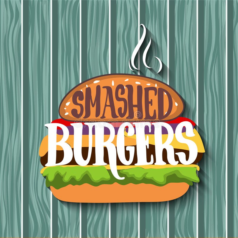 Classic Burger with Lettering on Wooden Board. Vector Stock Vector ...