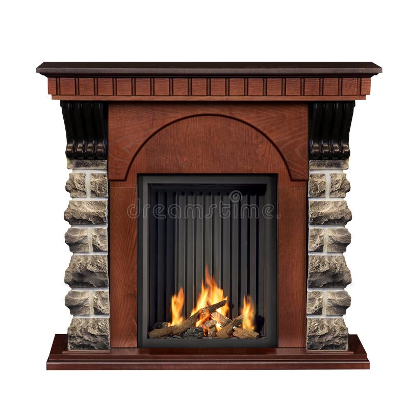 Classic Burning Gas Fireplace Isolated on White Background Stock Image ...