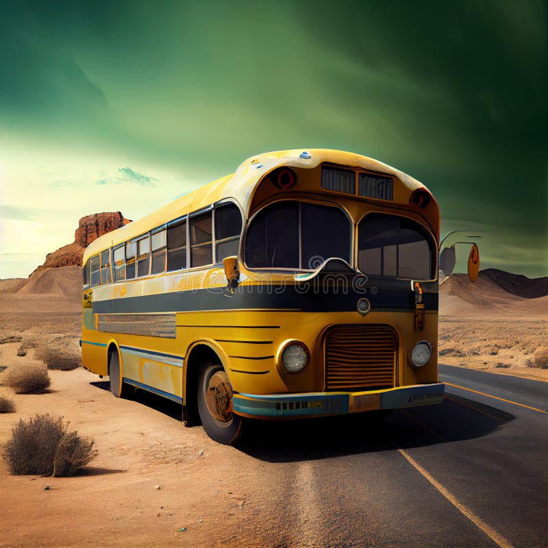 Classic Bus on Road stock illustration. Illustration of hippie - 266940532