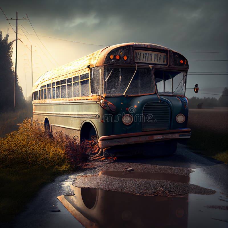 Classic Bus on Road stock illustration. Illustration of camper - 266940628