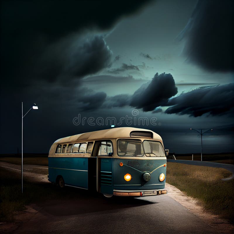 Classic Bus on Road stock illustration. Illustration of road - 266940656