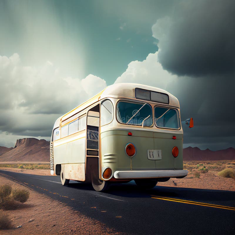 Classic Bus on Road stock illustration. Illustration of transportation ...