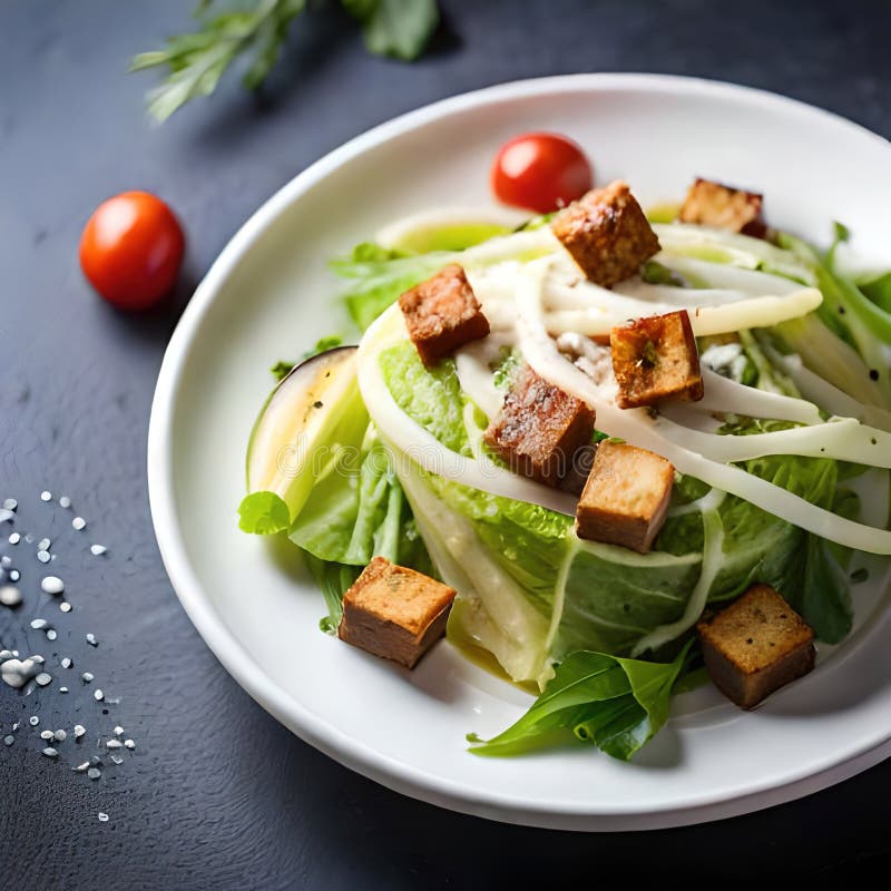 A Classic Caesar Salad With Crisp Romaine Lettuce Parmesan Cheese And Crunchy Croutons