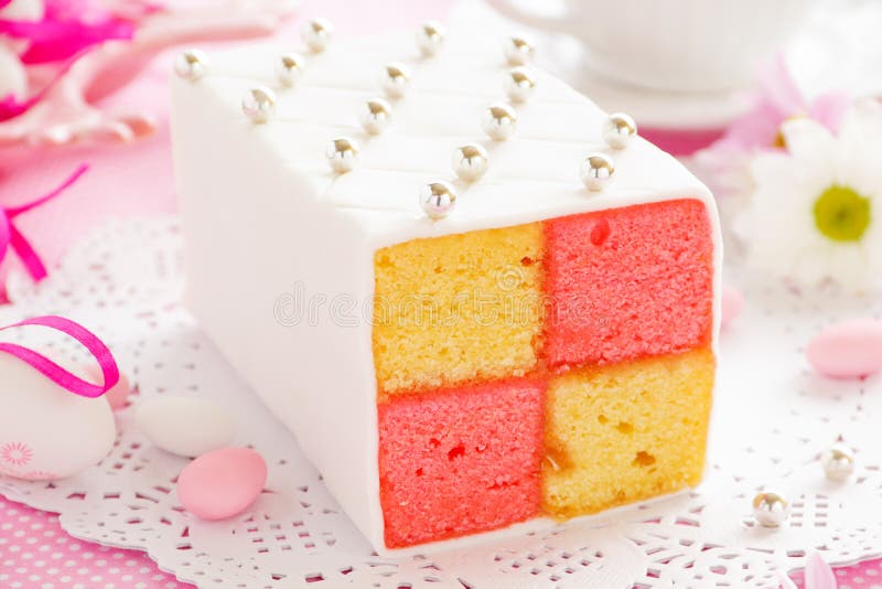 Classic Cake Biscuit Battenberg Stock Photo - Image of sliced, yellow ...