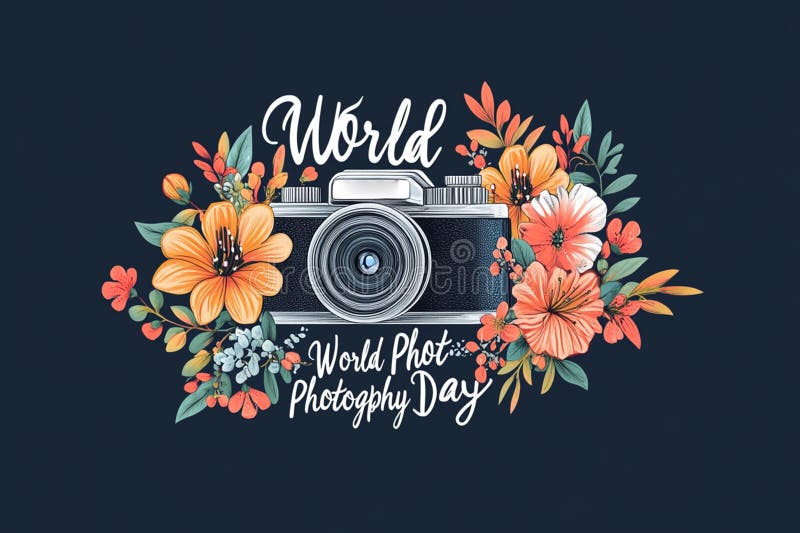 Classic Camera with Floral Design, Retro Photography Concept,Dark Blue ...