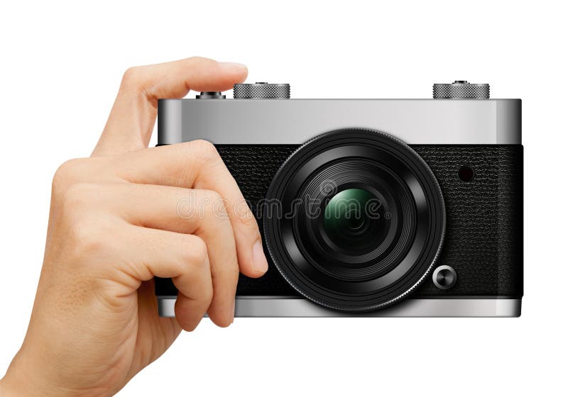 Classic Camera in Hand on White Stock Photo - Image of gadget, tourism ...