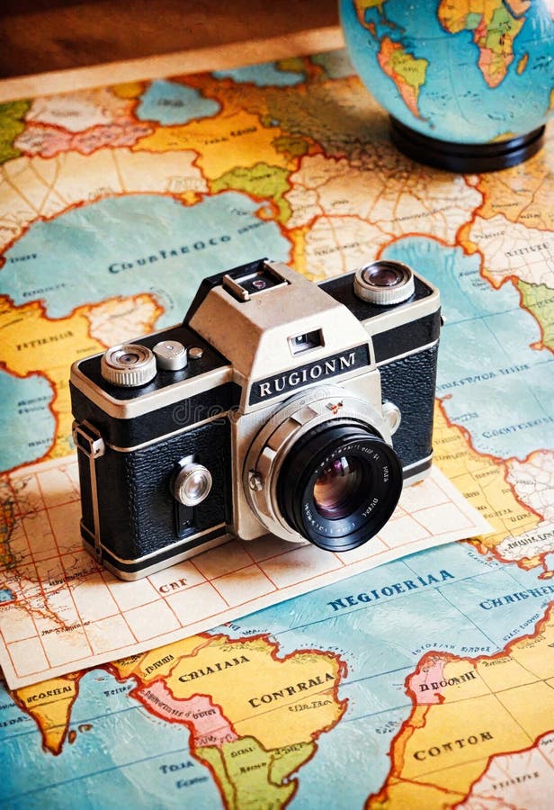 Classic Camera Placed on a Detailed Map Stock Photo - Image of camera ...
