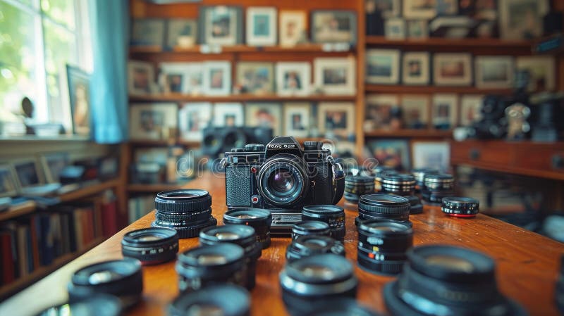 Photographer S Collection: Vintage Camera and Lenses Stock Illustration ...