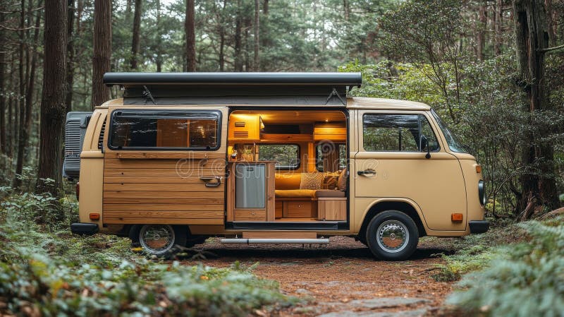 Vintage Camper Van Parked Serene Forest Setting Stock Photos - Free ...