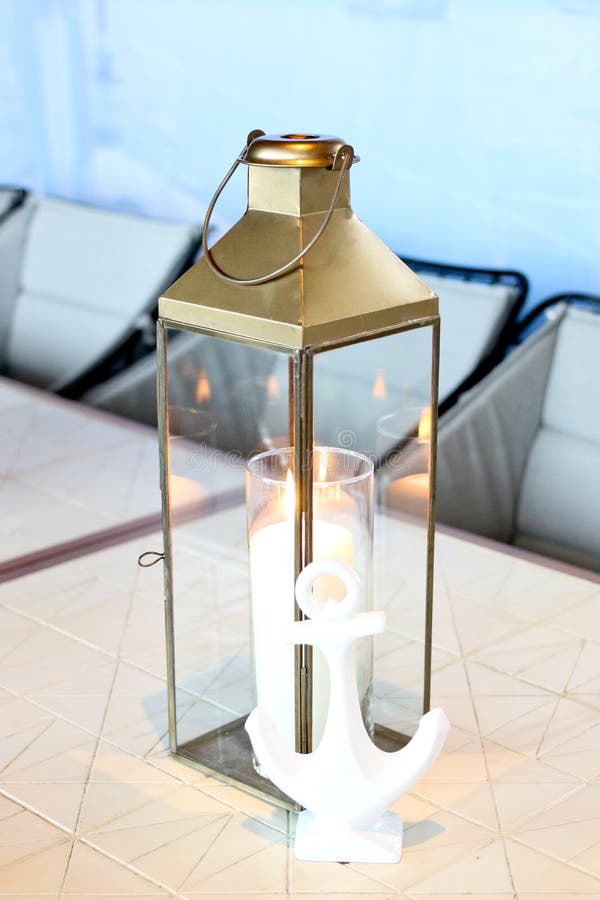 Classic Candle Light Lantern on Dining Table Stock Photo - Image of ...