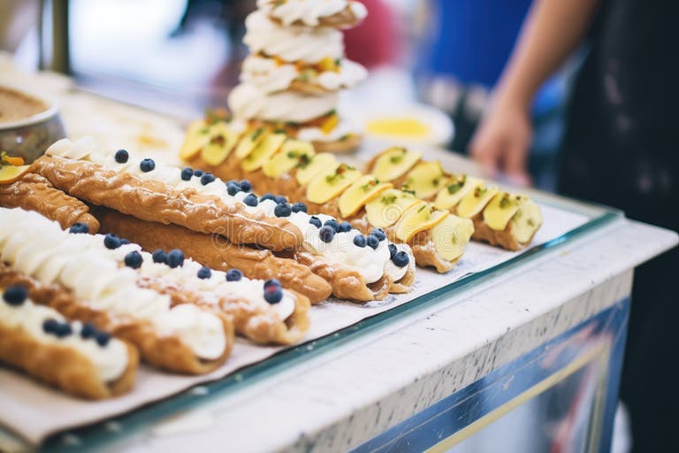 Classic Cannoli Display at a Bakery Counter Stock Illustration ...