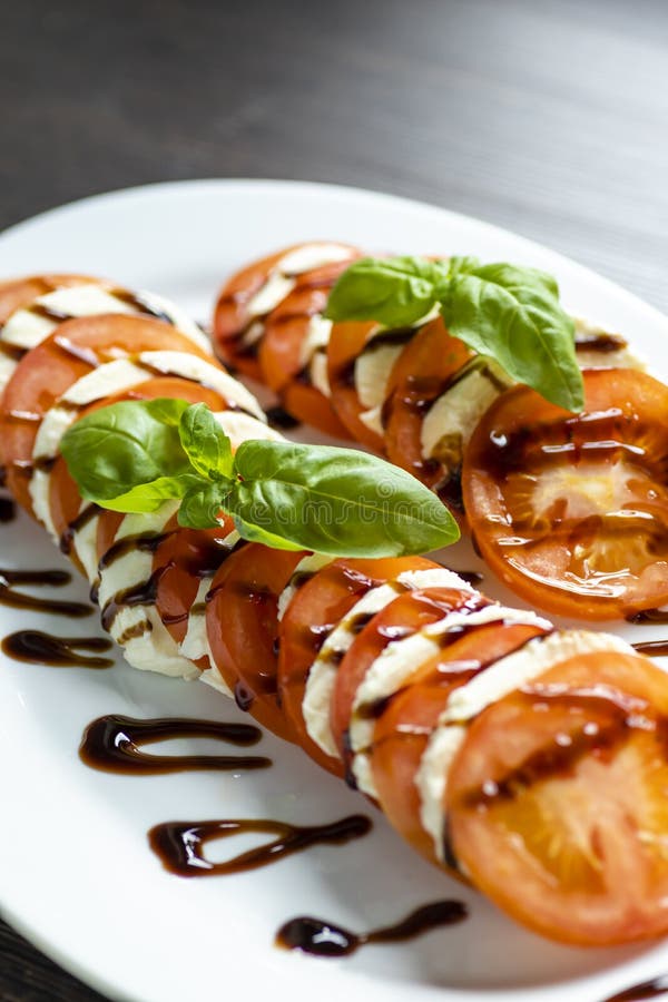 Classic Caprese Salad with Balsamic Cream Stock Photo - Image of ...