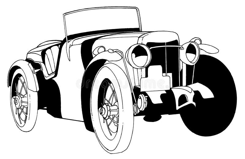 Vintage Car Cabriolet Roofless, Sketch, Coloring Book, Black and White ...