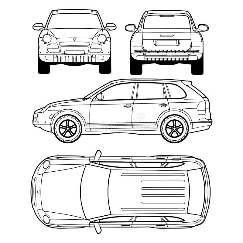Classic Car Cayenne - Vector Drawing 4 Camera Angles, 4 Views Vector ...