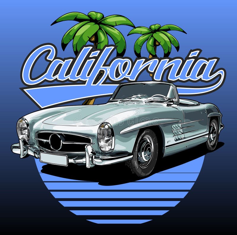 Classic Car with Coconut Trees Stock Vector - Illustration of palm ...