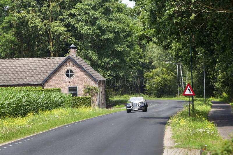 Classic Car on a Country Road in the Netherlands Stock Image - Image of ...