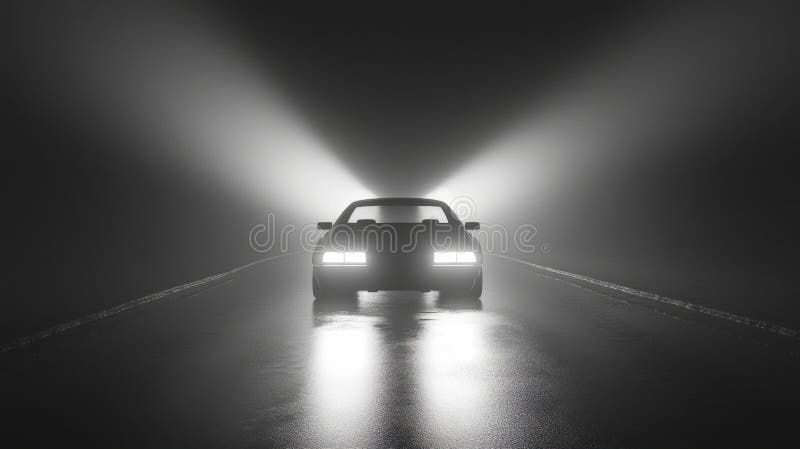 Classic Car Drives through Dark Nightlit Road Stock Illustration ...
