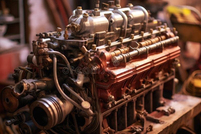 Classic Car Engine Close-up during Restoration Stock Illustration ...