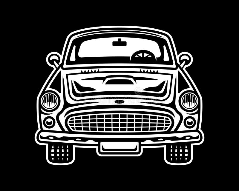Classic Car Front View Vector Illustration on Dark Background Stock ...