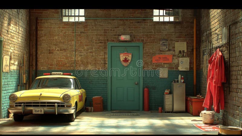 Classic Car Garage Interior Stock Photo - Image of light, rendering ...