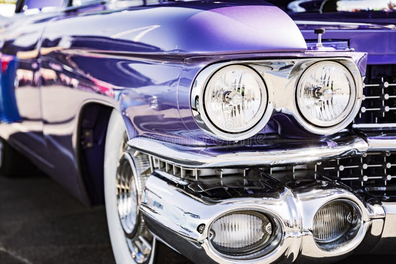 Classic Car Headlight Close-up Stock Photo - Image of shiny, road ...