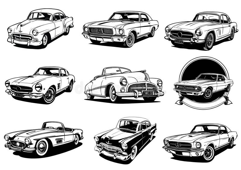 Classic Car Icon Logo Vector Black and White Illustration Design Stock ...