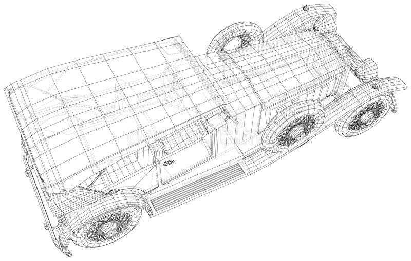 Classic Car Illustration Vector. Vintage Car Wire-frame Line Isolated ...